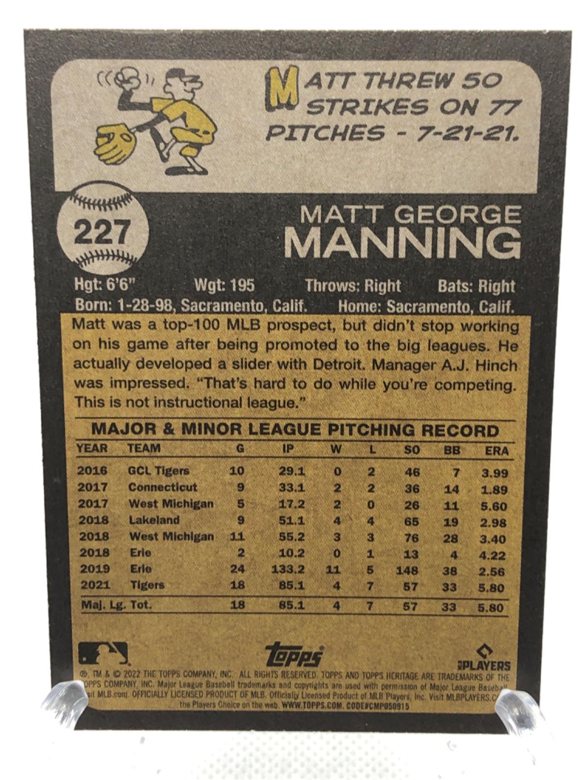 Matt Manning #227 Prices [Rookie] | 2022 Topps Heritage | Baseball Cards