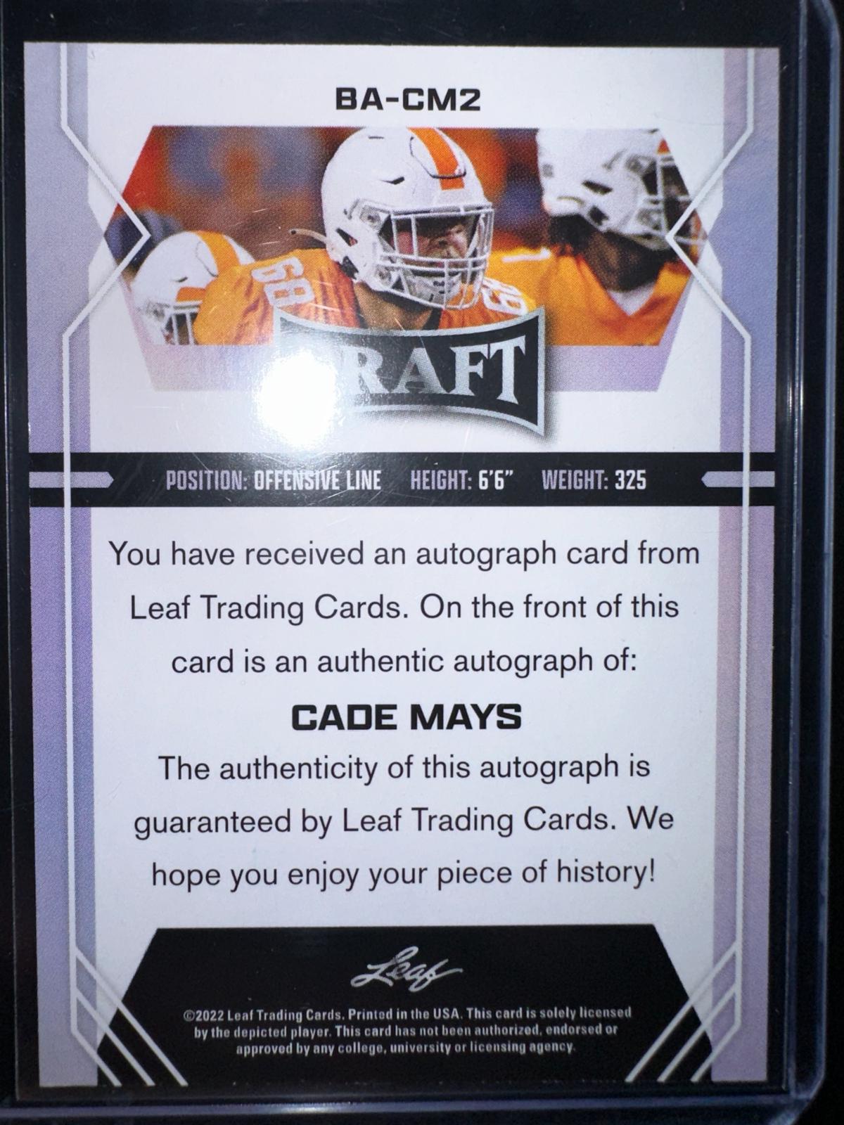 Cade Mays [Red] #BA-CM2 Prices [Rookie] | 2022 Leaf Draft Autographs ...