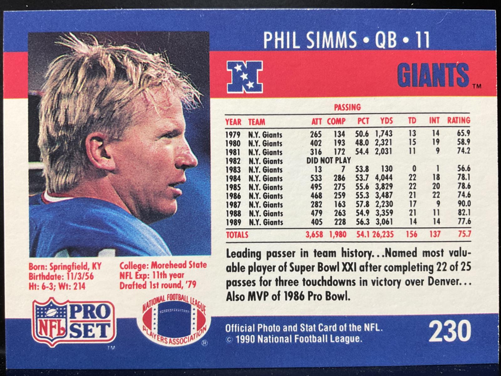 Phil Simms #230 Prices | 1990 Pro Set | Football Cards
