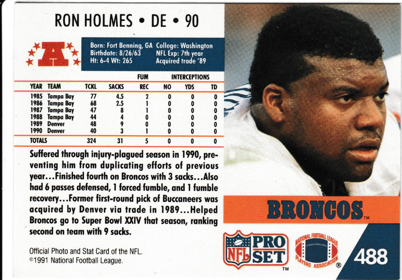 Ron Holmes #488 Prices | 1991 Pro Set | Football Cards