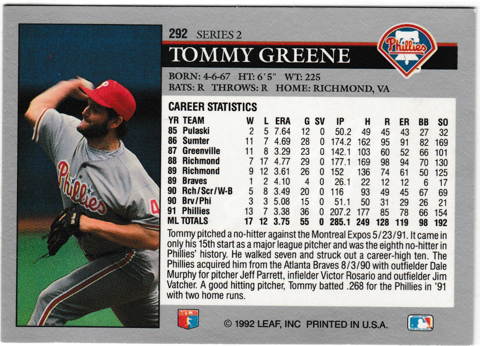 Tommy Greene #292 Prices | 1992 Leaf | Baseball Cards