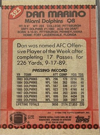Dan Marino [Disclaimer Back] #323 Prices | 1990 Topps | Football Cards