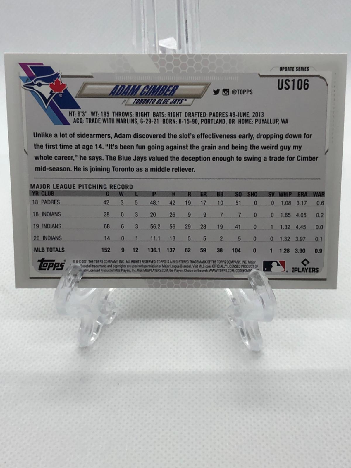 Adam Cimber #US106 Prices | 2021 Topps Update | Baseball Cards