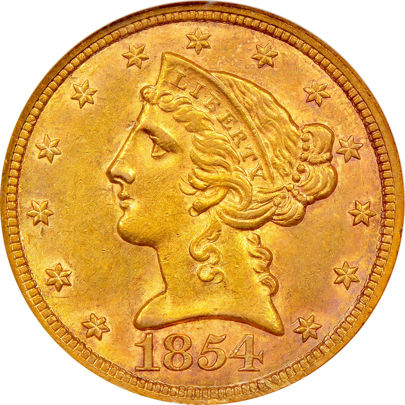 1854 Liberty Head Half Eagle Prices | Ungraded, NGC, PCGS Values