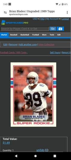 Brian Blades | Ungraded | 1989 Topps