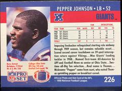Pepper Johnson #226 Prices | 1990 Pro Set | Football Cards