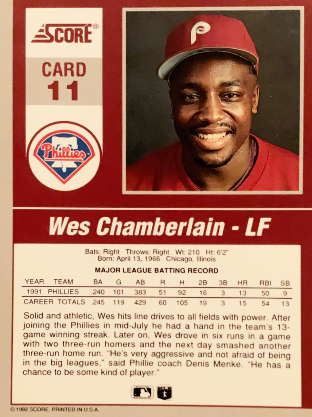 Prix de Wes Chamberlain #11 | 1992 Score Impact Players | Cartes de ...