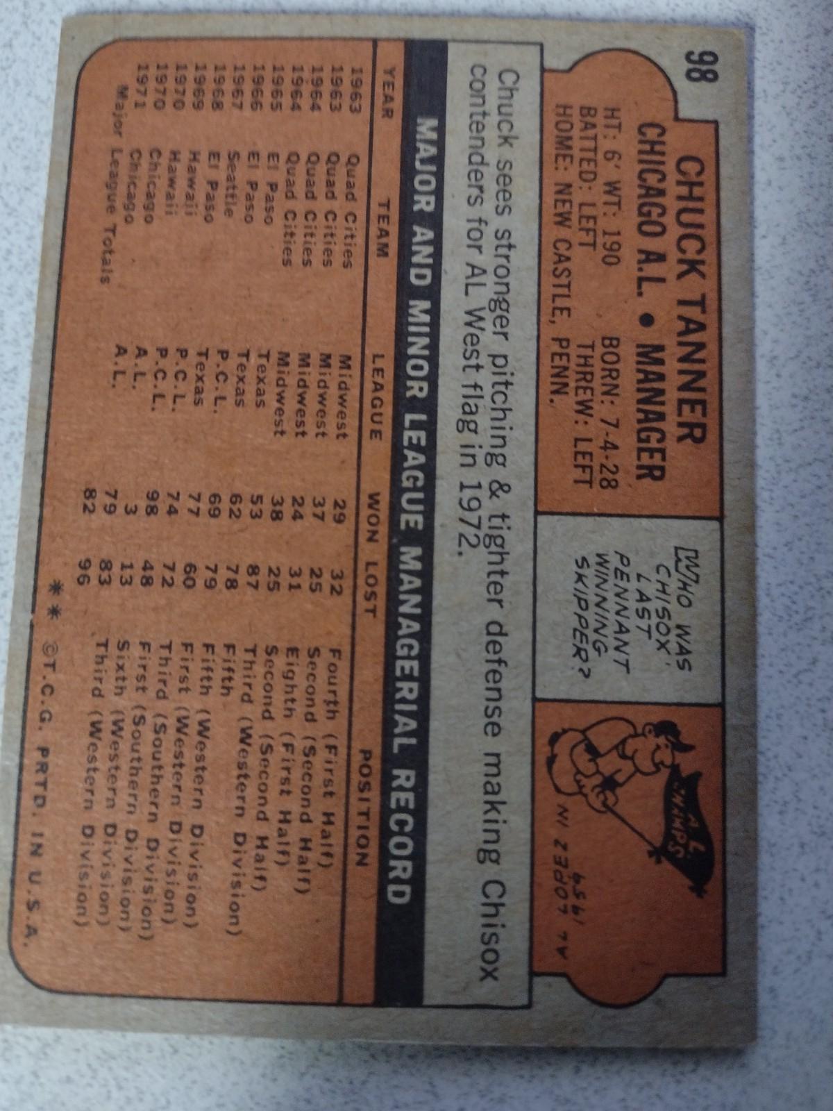 Chuck Tanner #98 Prices | 1972 Topps | Baseball Cards