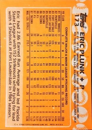 Eric Plunk #173 Prices | 1988 Topps | Baseball Cards
