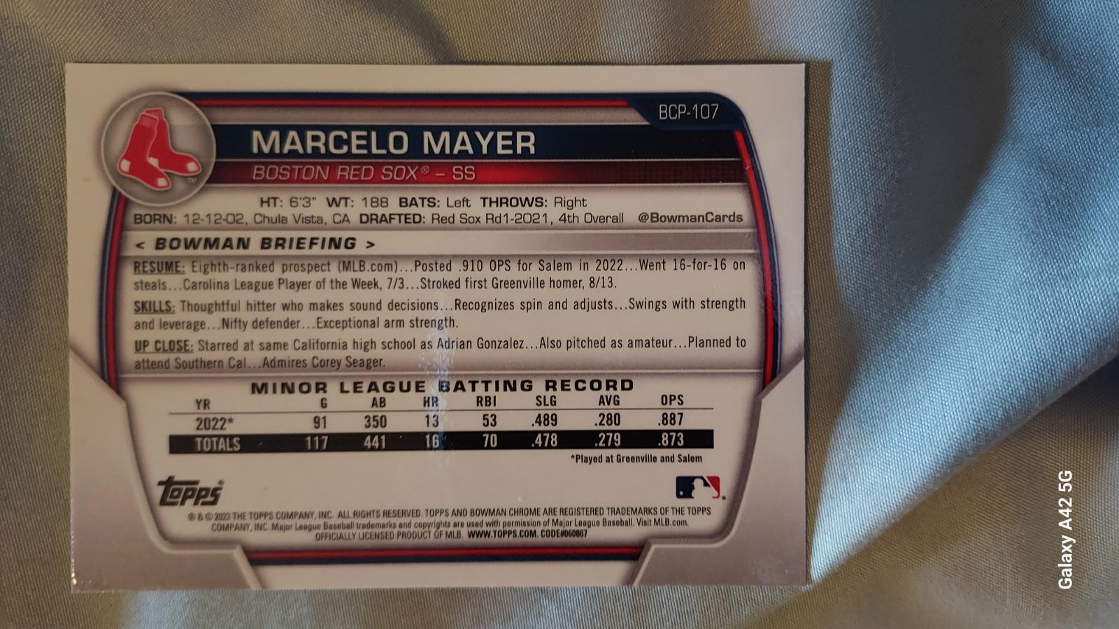 Marcelo Mayer [Mega Box Mojo Refractor] #BCP-107 Prices | 2023 Bowman ...