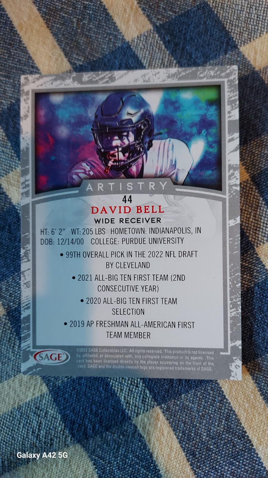 David Bell #44 Prices | 2022 Sage Artistry | Football Cards