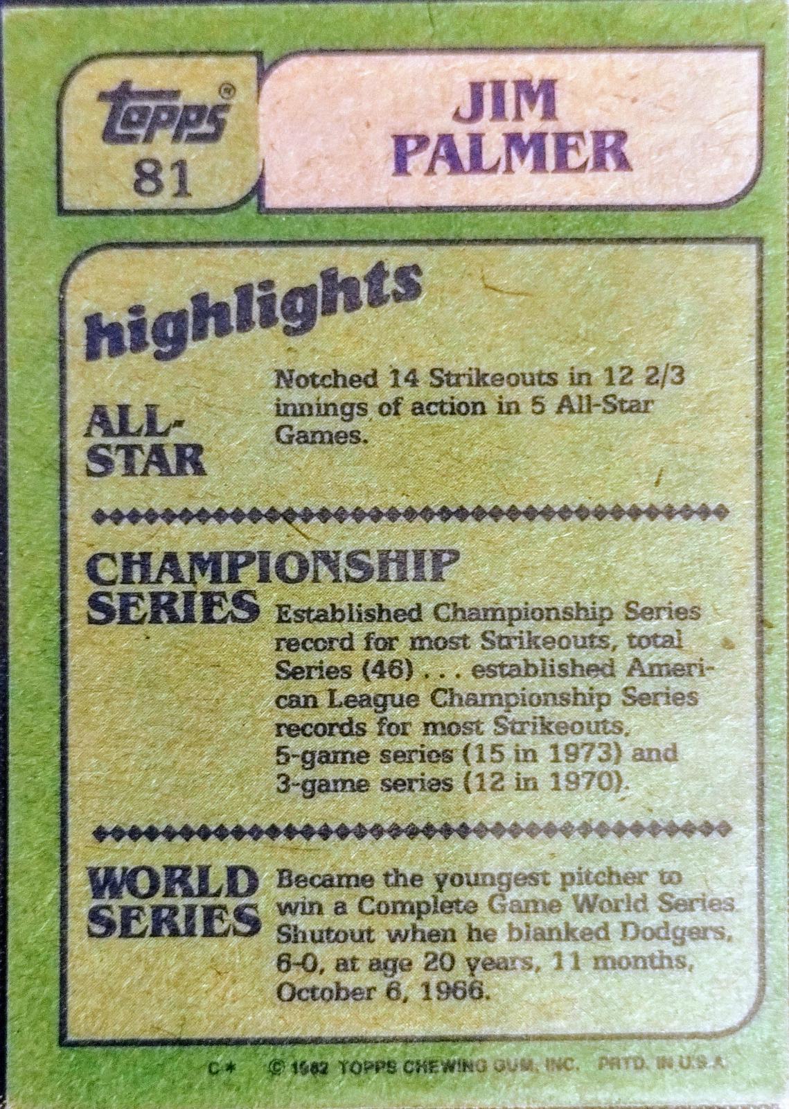 Jim Palmer [In Action] #81 Prices | 1982 Topps | Baseball Cards