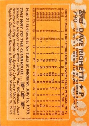 Dave Righetti #790 Prices | 1988 Topps | Baseball Cards