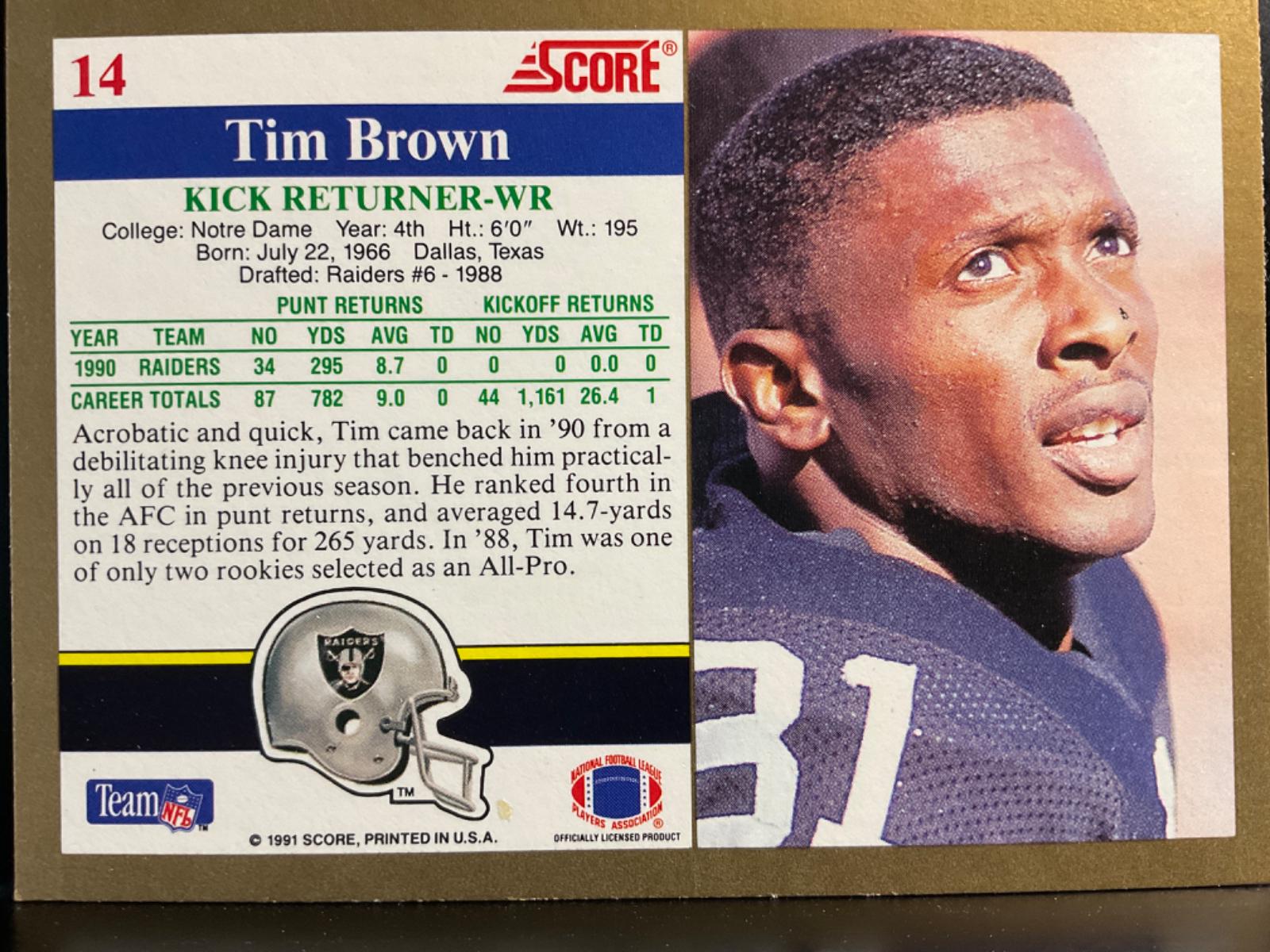 Tim Brown #14 Prices | 1991 Score | Football Cards