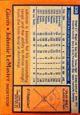Johnnie LeMaster #538 Prices | 1978 Topps | Baseball Cards