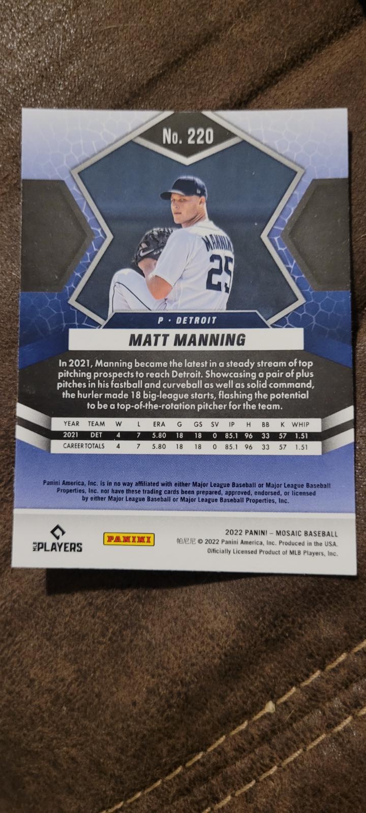 Matt Manning #220 Prices [Rookie] | 2022 Panini Mosaic | Baseball Cards