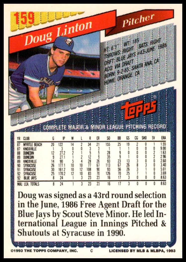 Doug Linton #159 Prices | 1993 Topps | Baseball Cards
