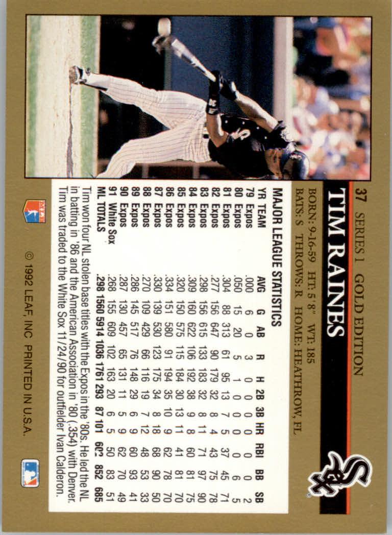 Tim Raines [Gold] #37 Prices | 1992 Leaf | Baseball Cards