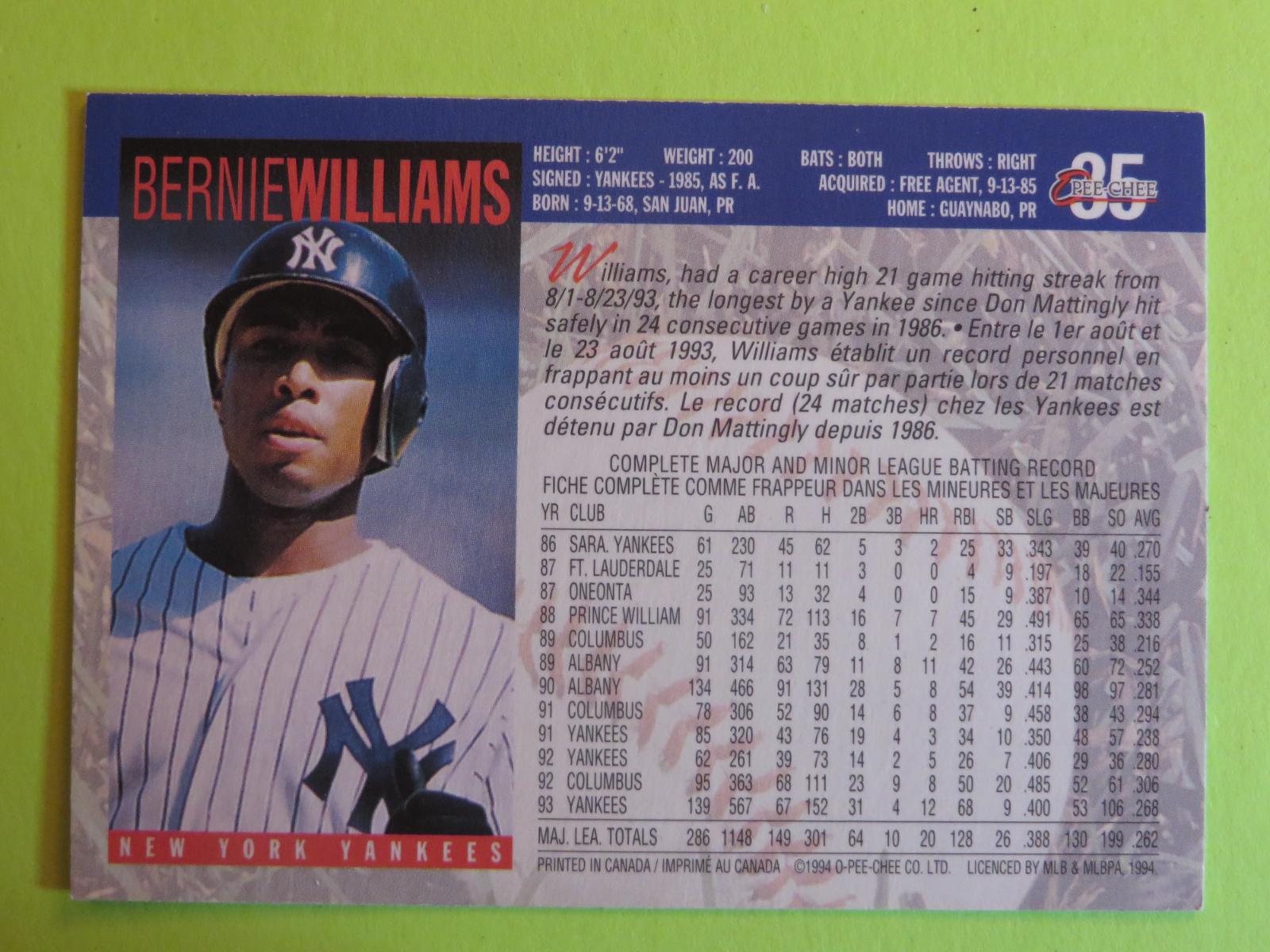 Bernie Williams #35 Prices | 1994 O Pee Chee | Baseball Cards