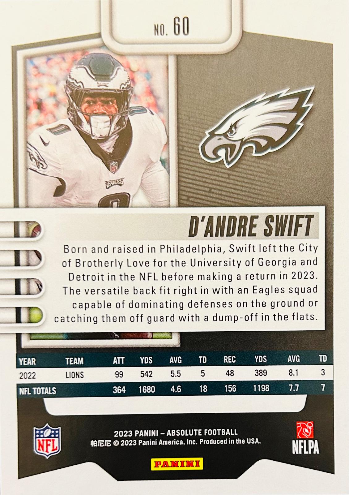 D'Andre Swift [Blue] #60 Prices | 2023 Panini Absolute | Football Cards