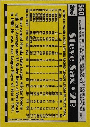 Steve Sax #560 Prices | 1990 Topps | Baseball Cards