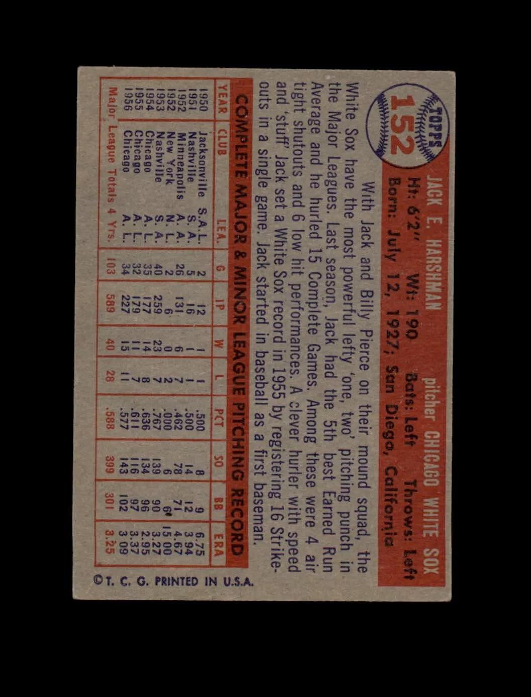 Jack Harshman #152 Prices | 1957 Topps | Baseball Cards