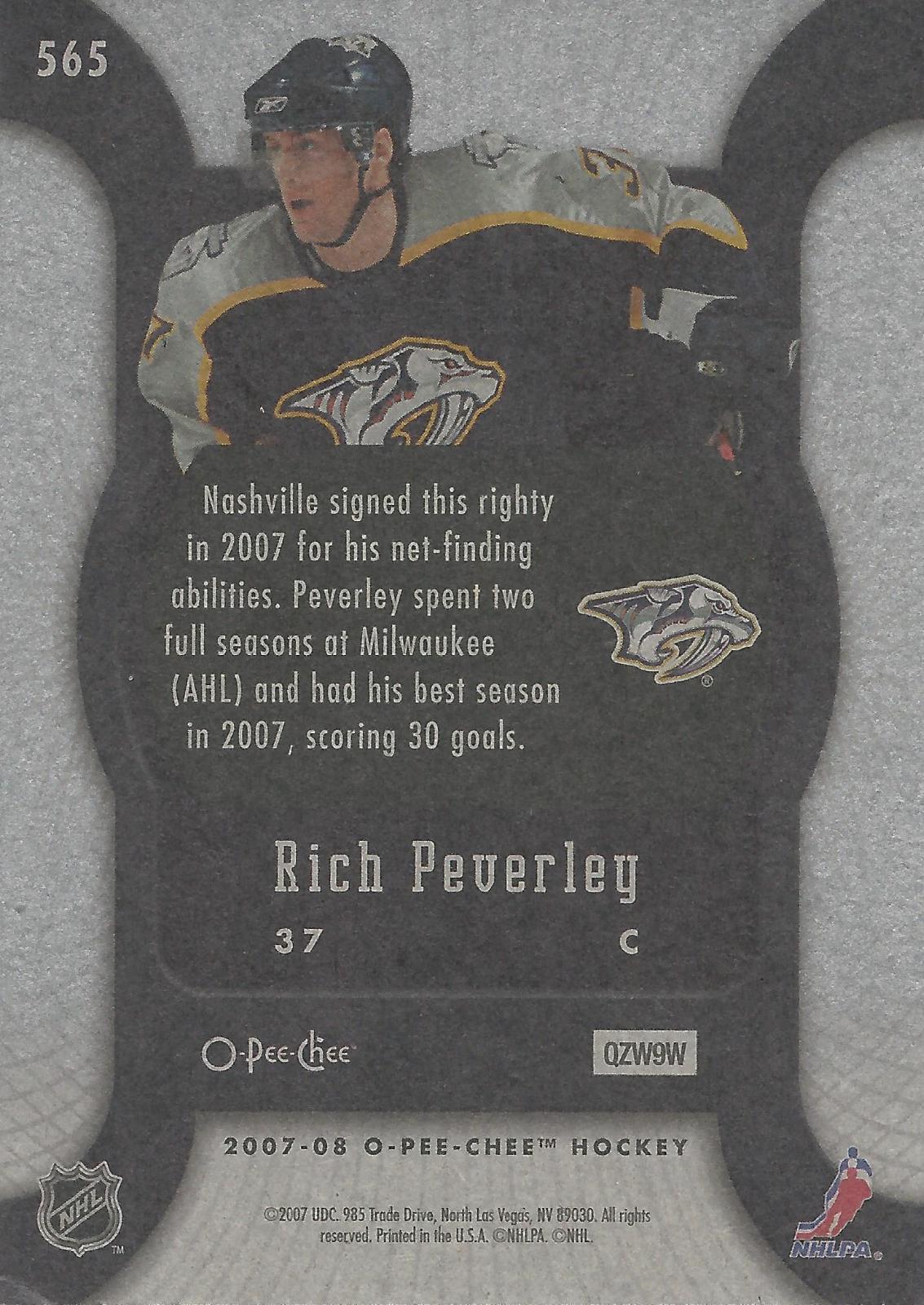 Rich Peverley #565 Prices [Rookie] | 2007 O-Pee-Chee | Hockey Cards