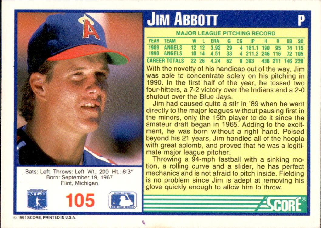 Jim Abbott #105 Prices | 1991 Score | Baseball Cards