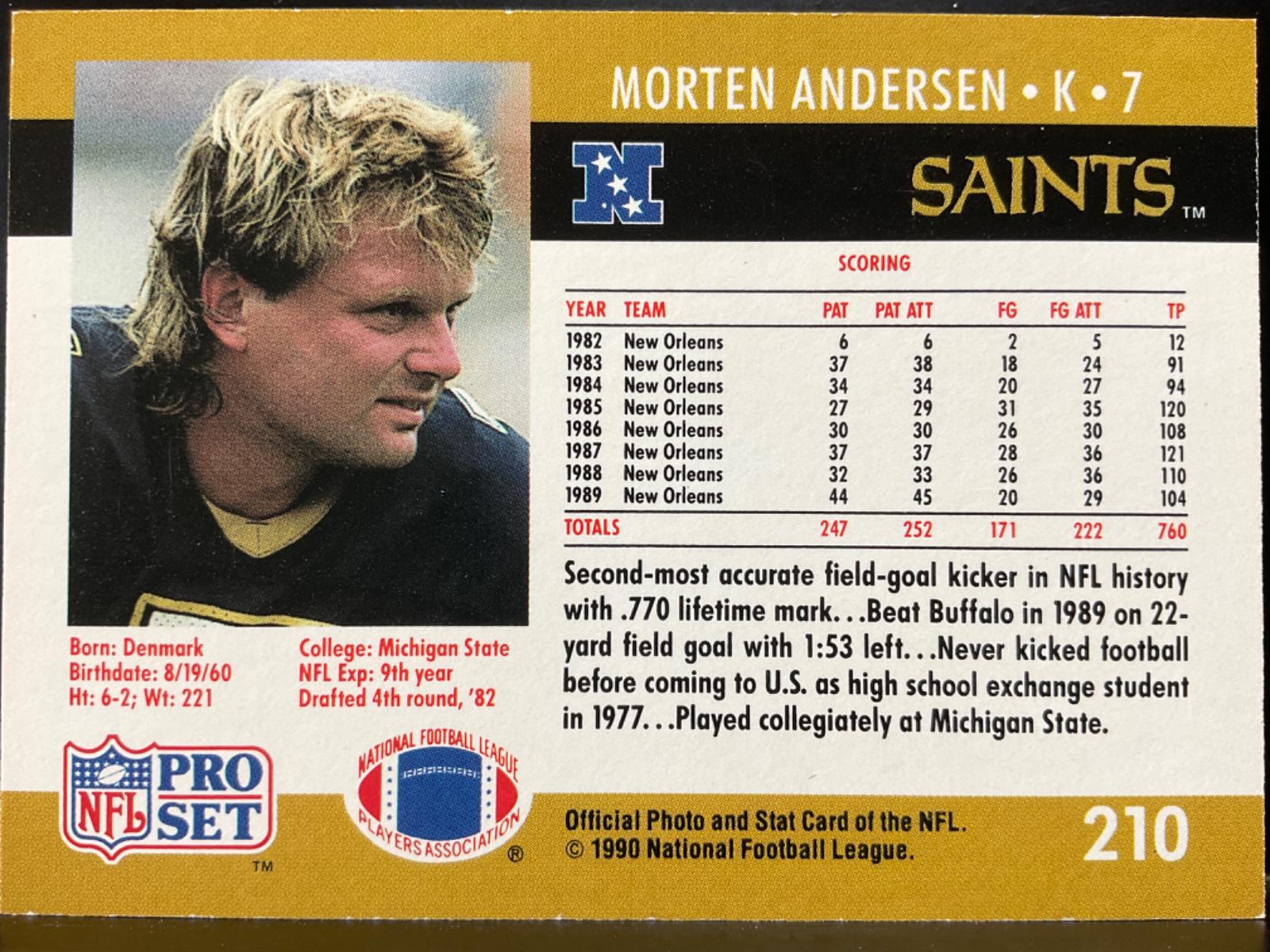 morten andersen #210 Prices | 1990 Pro Set | Football Cards