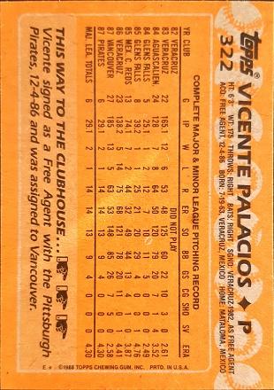 Vicente Palacios #322 Prices [Rookie] | 1988 Topps | Baseball Cards