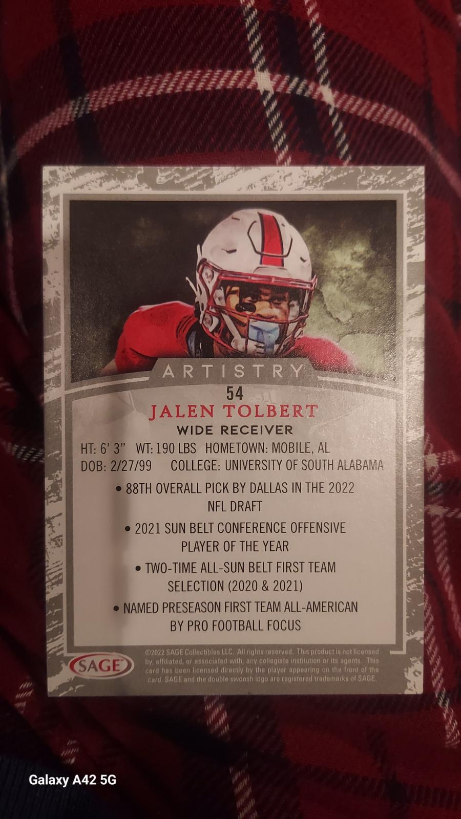 Jalen tolbert #54 Prices [Rookie] | 2022 Sage Artistry | Football Cards