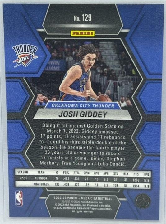 Josh Giddey #129 Prices | 2022 Panini Mosaic | Basketball Cards