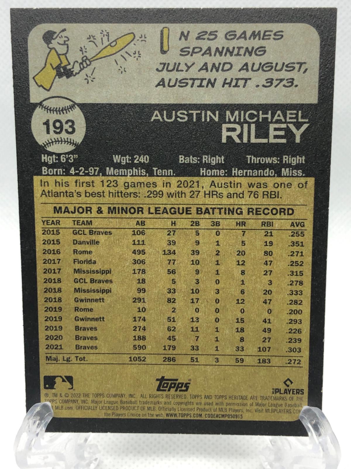 Austin Riley #193 Prices | 2022 Topps Heritage | Baseball Cards