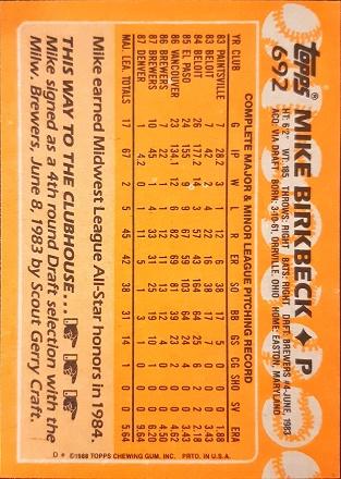 Mike Birkbeck #692 Prices | 1988 Topps | Baseball Cards