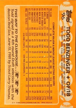 Todd Benzinger #96 Prices [Rookie] | 1988 Topps | Baseball Cards