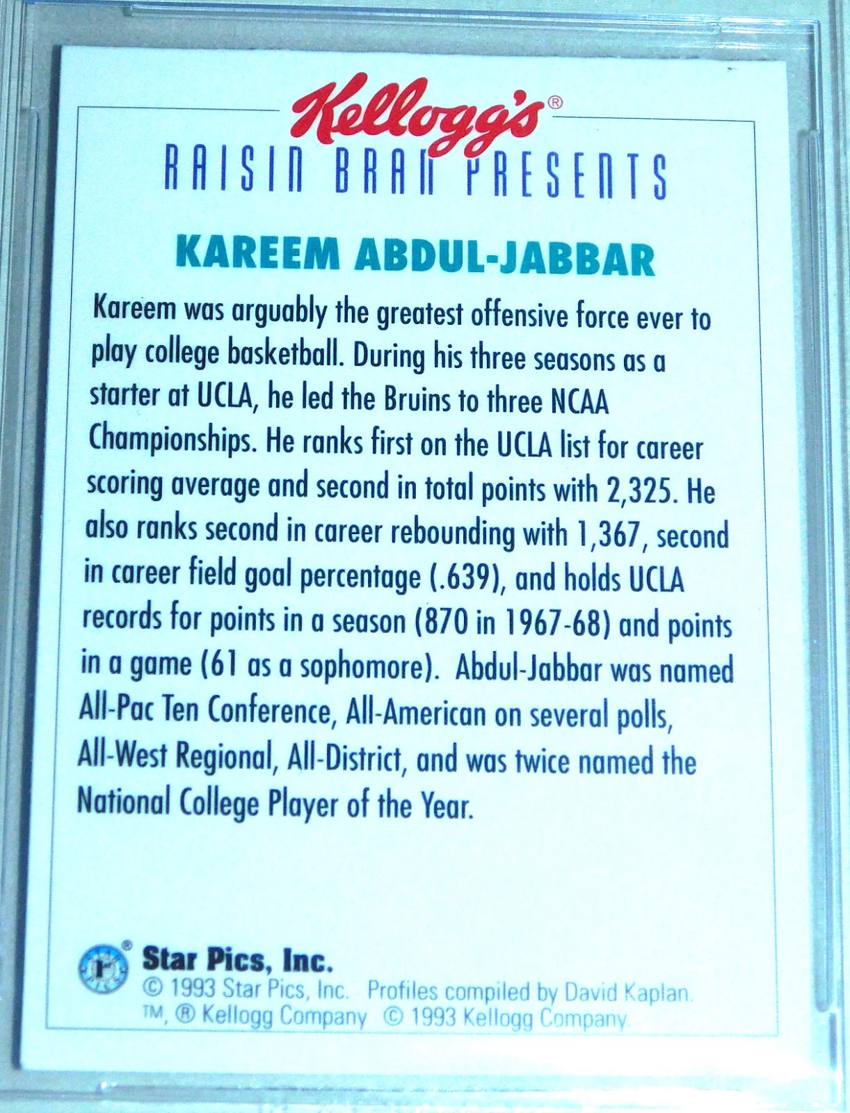 Prix de Kareem Abdul-Jabbar #1 | 1992 Kellogg's Raisin Bran College ...