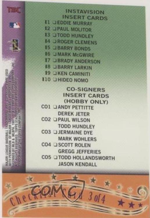1997 Checklist M1-C05 #3 Prices | 1997 Stadium Club | Baseball Cards