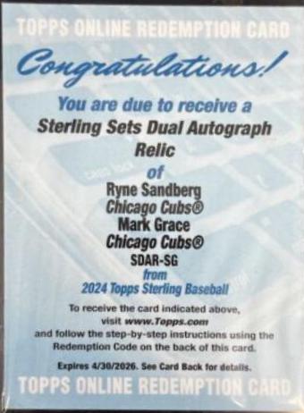 Mark Grace / Ryne Sandberg #SDAR-SG Prices | 2024 Topps Sterling Dual ...
