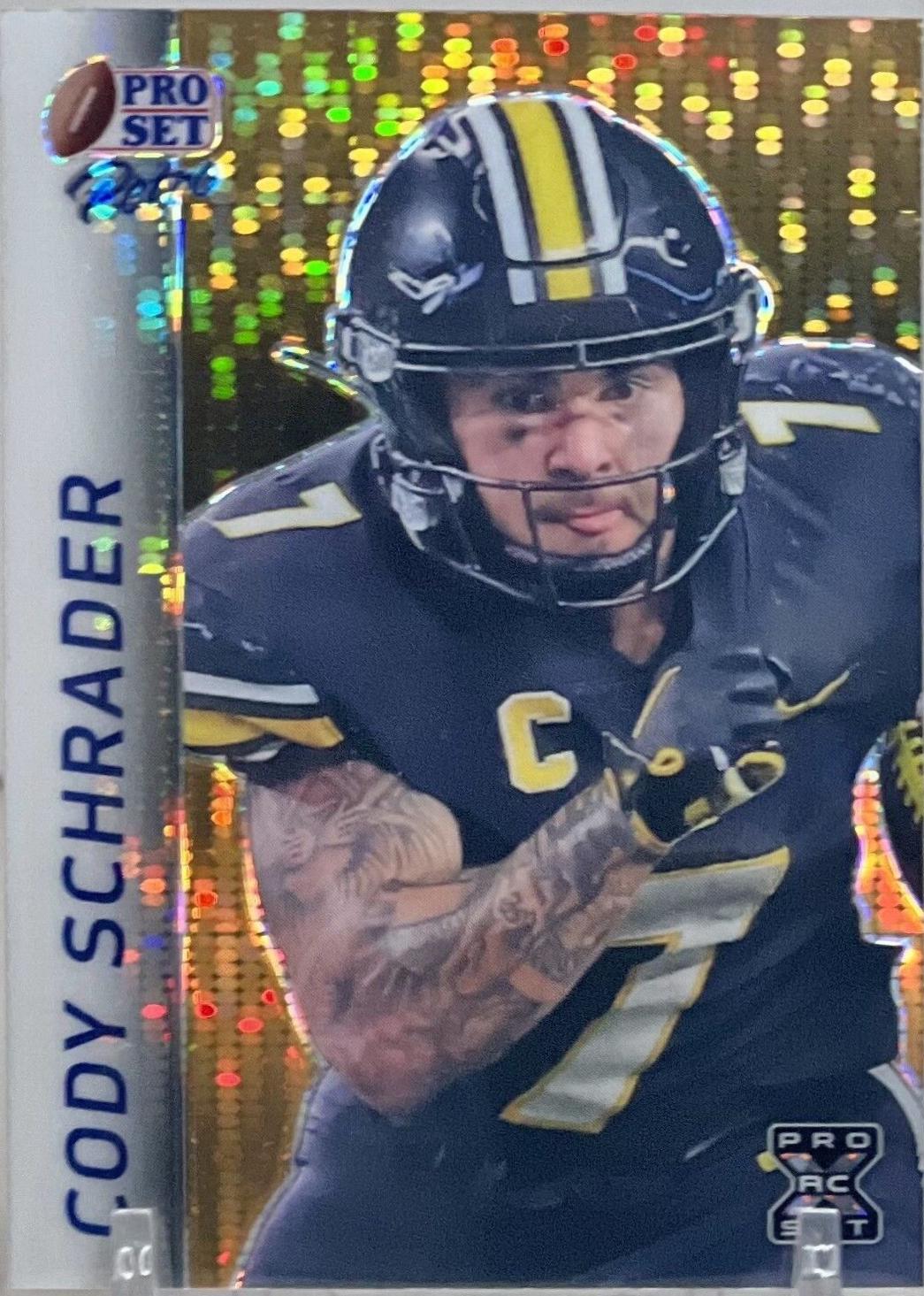 Cody Schrader [Gold Pulsar] #RB-105 Prices | 2024 Pro Set Metal Retro ...