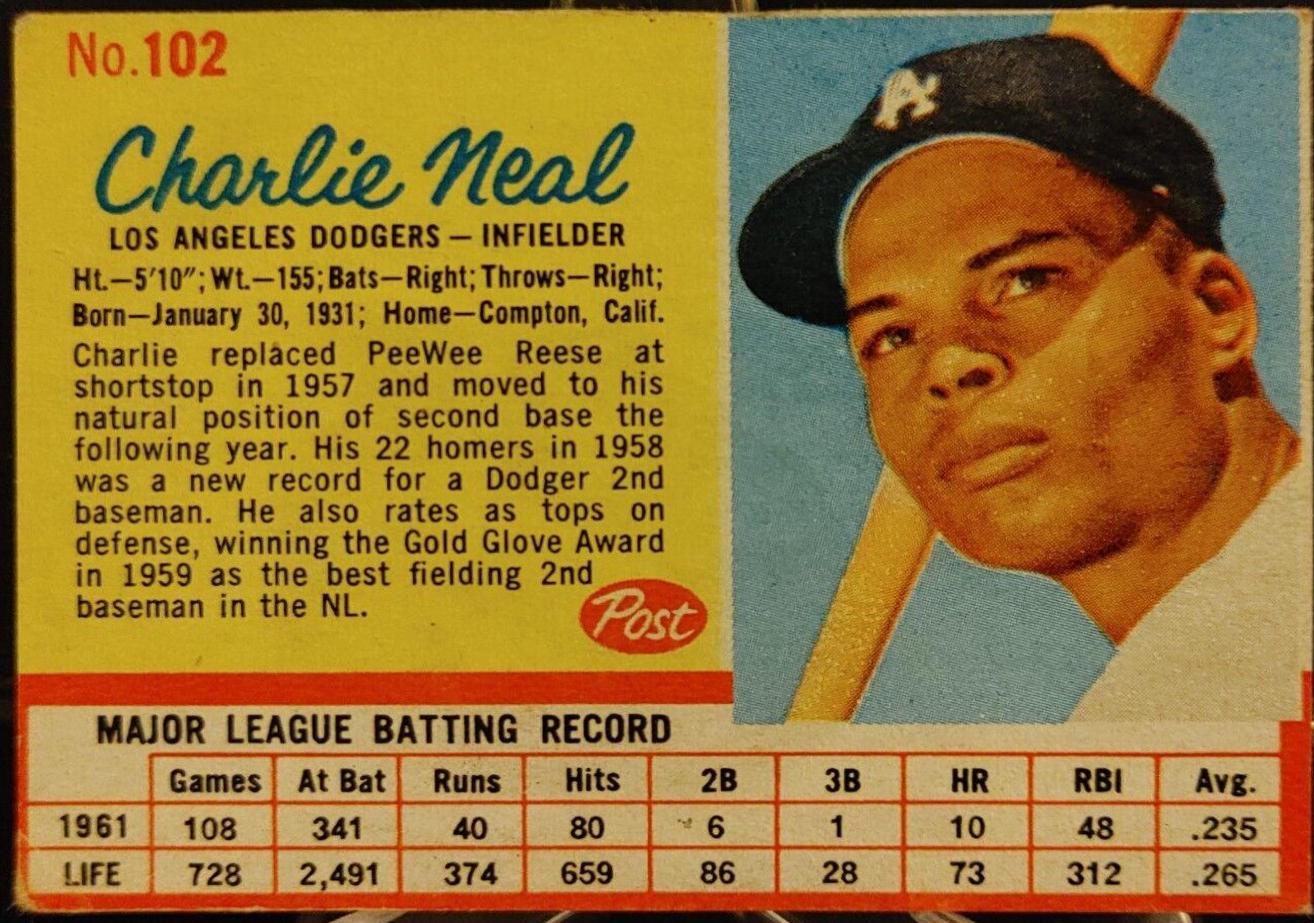 Charlie Neal [Hand Cut] #102 Prices | 1962 Post Cereal | Baseball Cards