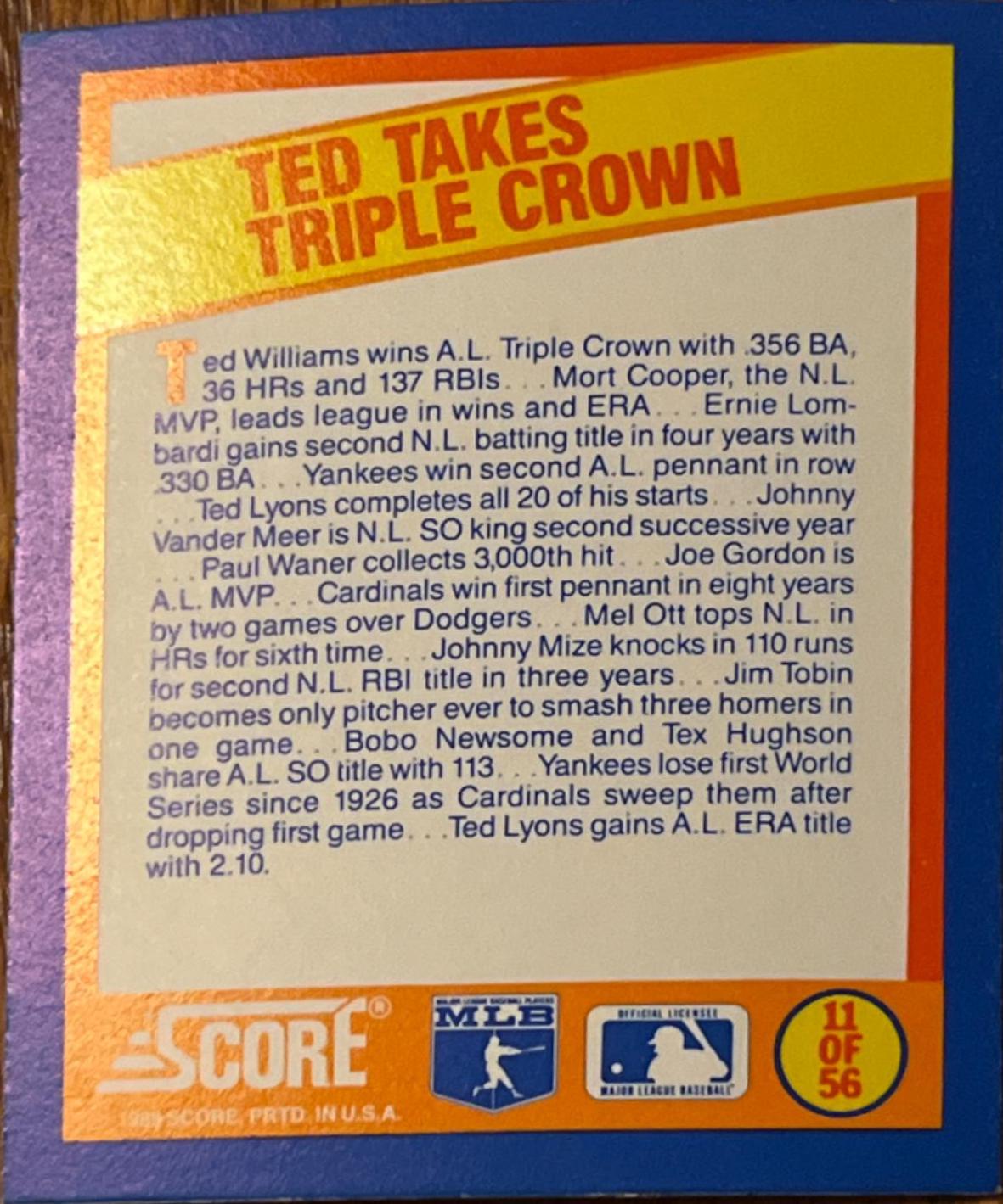 Ted Takes Triple Crown #11 Prices | 1989 Score Magic Motion Trivia A ...