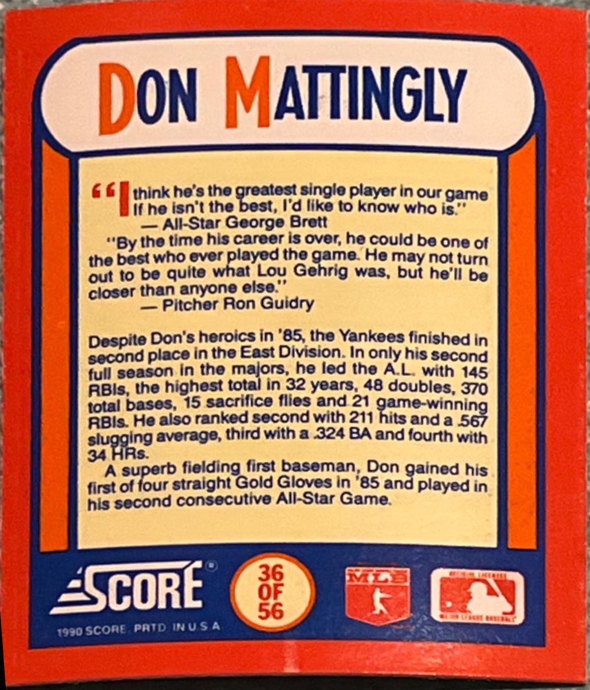 Don Mattingly #36 Prices | 1990 Score the MVP's | Baseball Cards