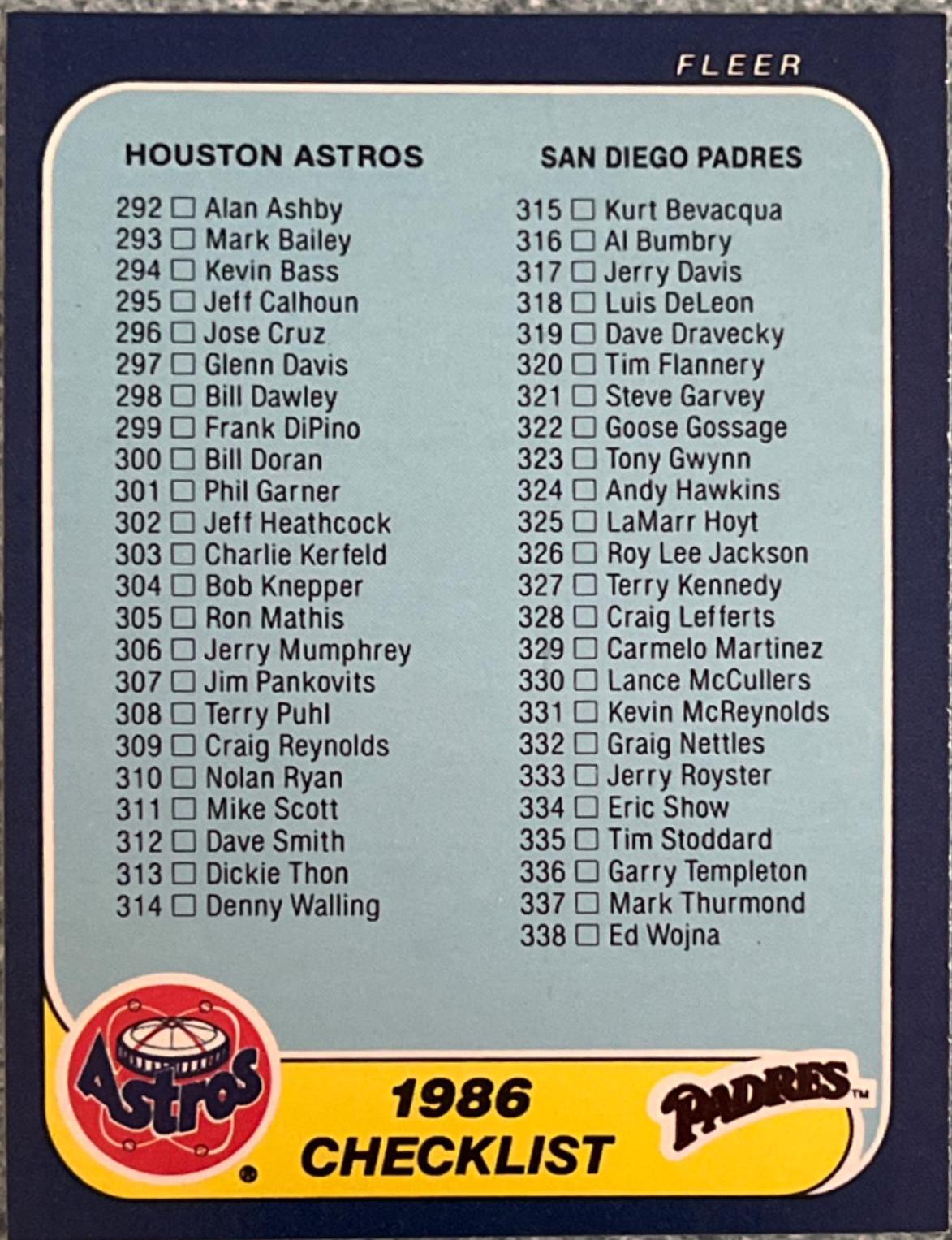 Checklist 292-385 #657 Prices | 1986 Fleer | Baseball Cards