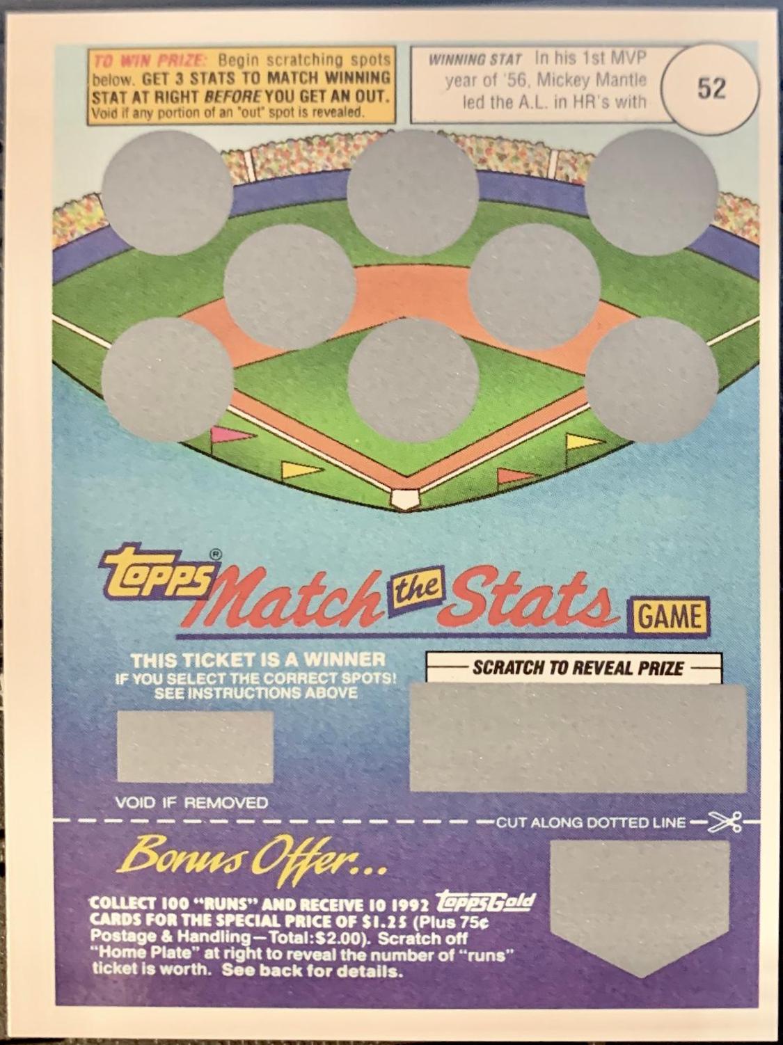 Mickey Mantle #52 [Match the Stats Redemption Card] Prices | 1992 Topps ...