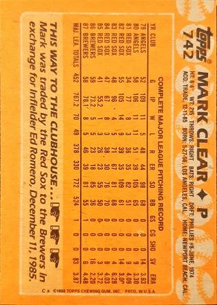 Mark Clear #742 Prices | 1988 Topps | Baseball Cards