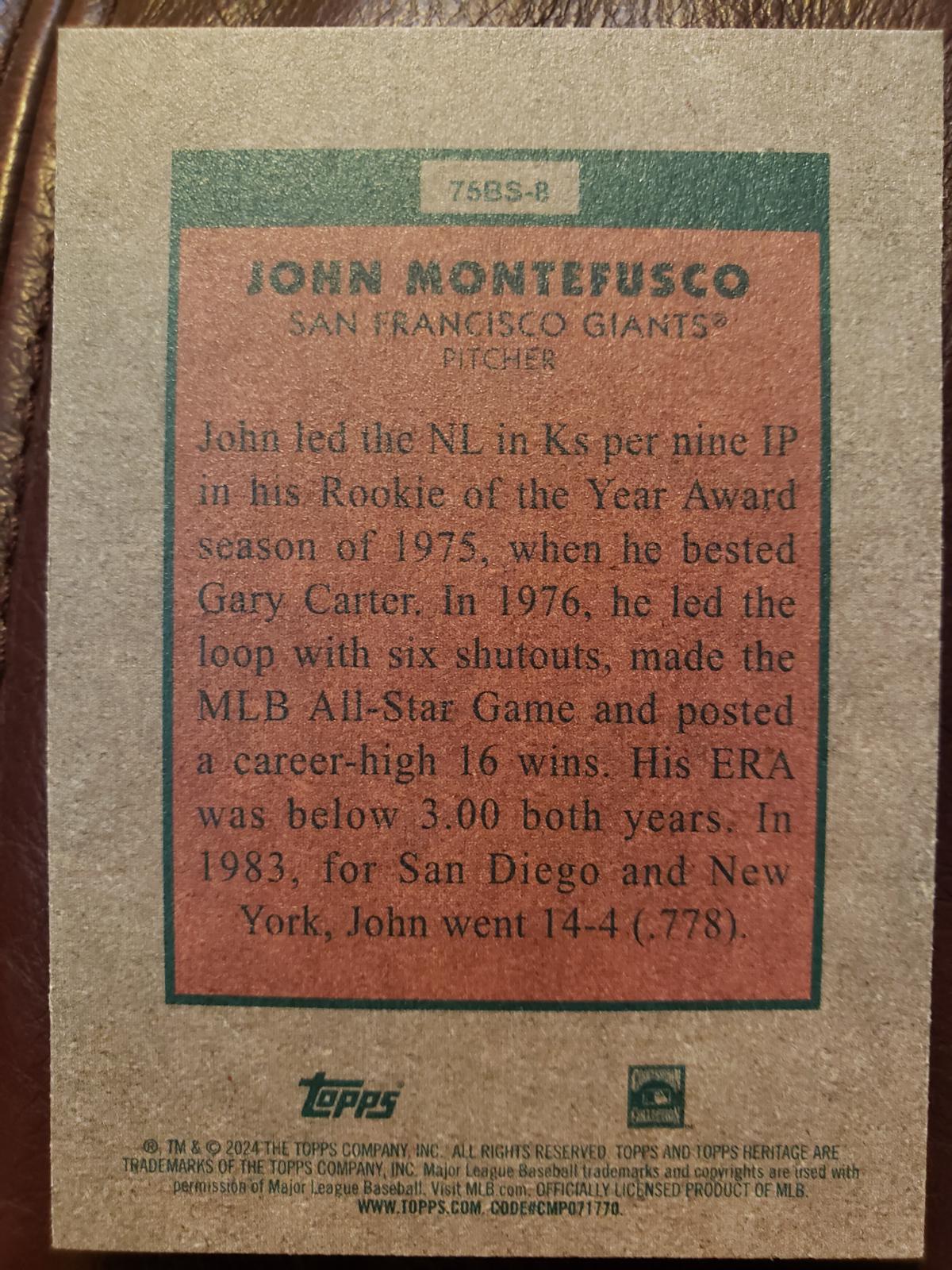 John Montefusco #75BS-8 Prices | 2024 Topps Heritage Baseball Sensation ...