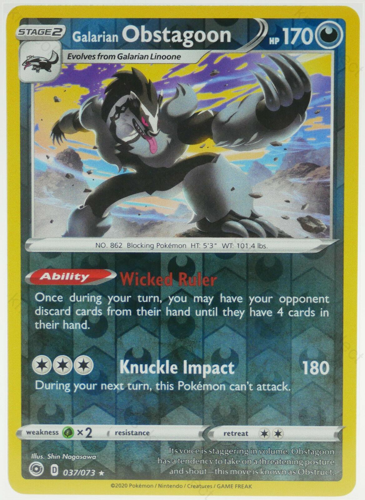 Galarian Obstagoon [Reverse Holo] #37 Prices | Pokemon Champion's Path ...