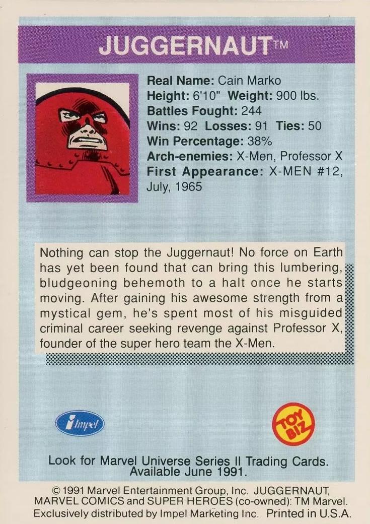 Juggernaut [Toy Biz] Prices | Marvel 1991 Universe | Marvel Cards
