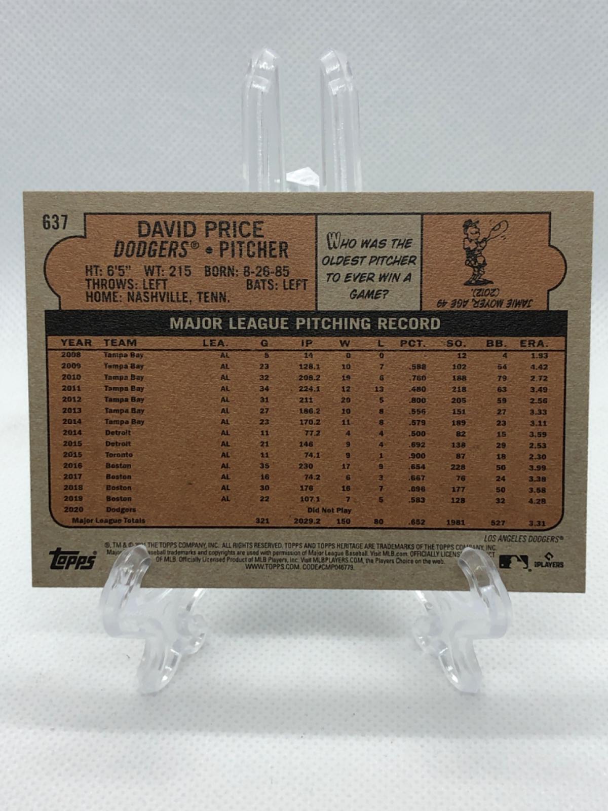 David Price #637 Prices | 2021 Topps Heritage | Baseball Cards