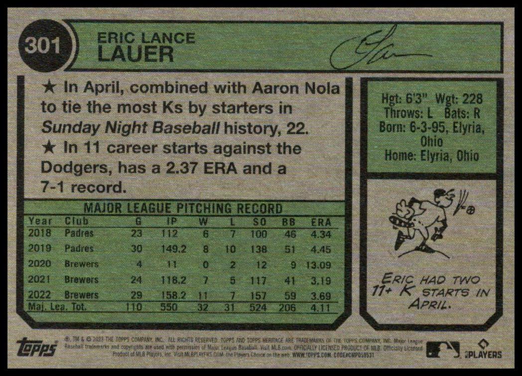 Eric Lauer #301 Prices | 2023 Topps Heritage | Baseball Cards